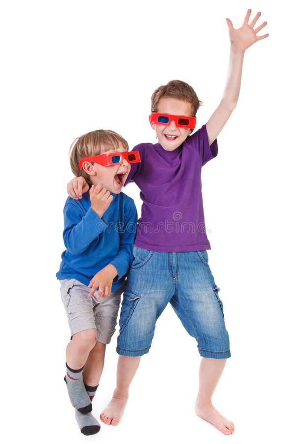 Two Boys Having Fun Wearing 3D Glasses Stock Photo - Image of kids ...
