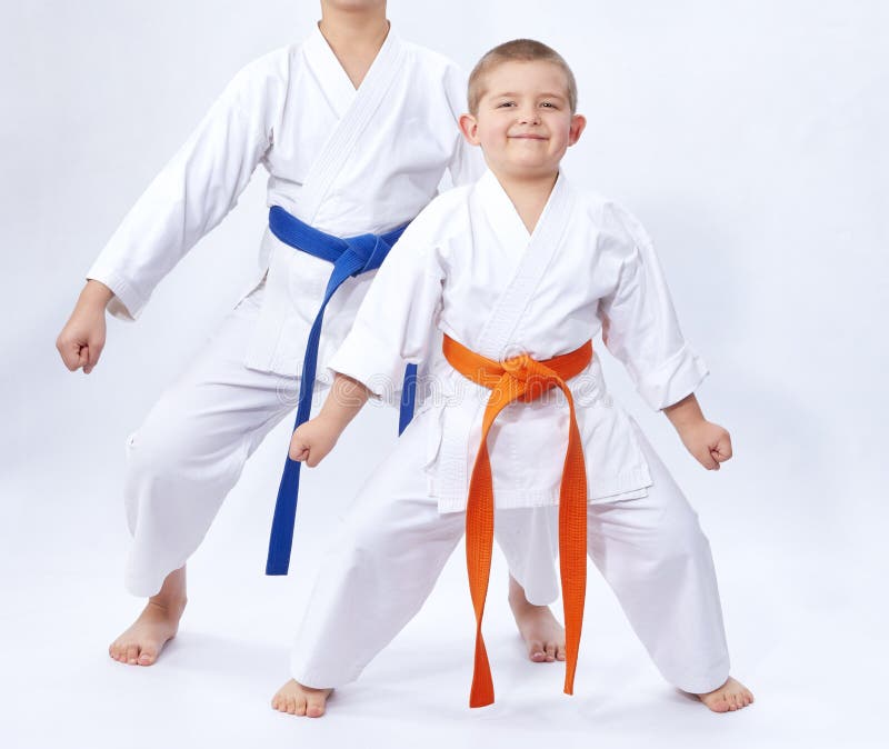 Boys in Karategi are Standing in the Rack Karate Stock Image - Image of ...
