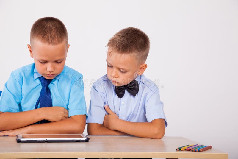 Boys Learn Lessons Internet Tablet Stock Photo - Image of child ...
