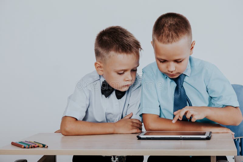 Boys Learn Lessons Internet Tablet Classroom School Stock Photo - Image ...