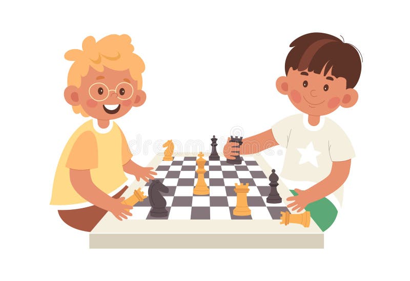 Boys Play Chess on Chessboard Stock Vector - Illustration of strategy ...