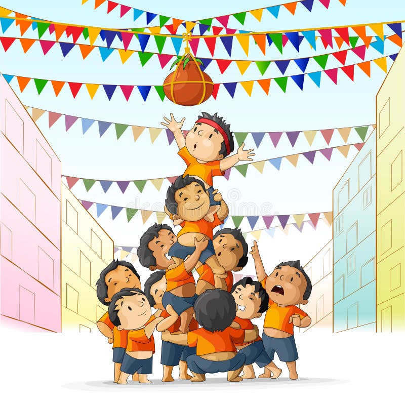 Boys at Playing Dahi Handi in Janmashtami Stock Vector - Illustration ...