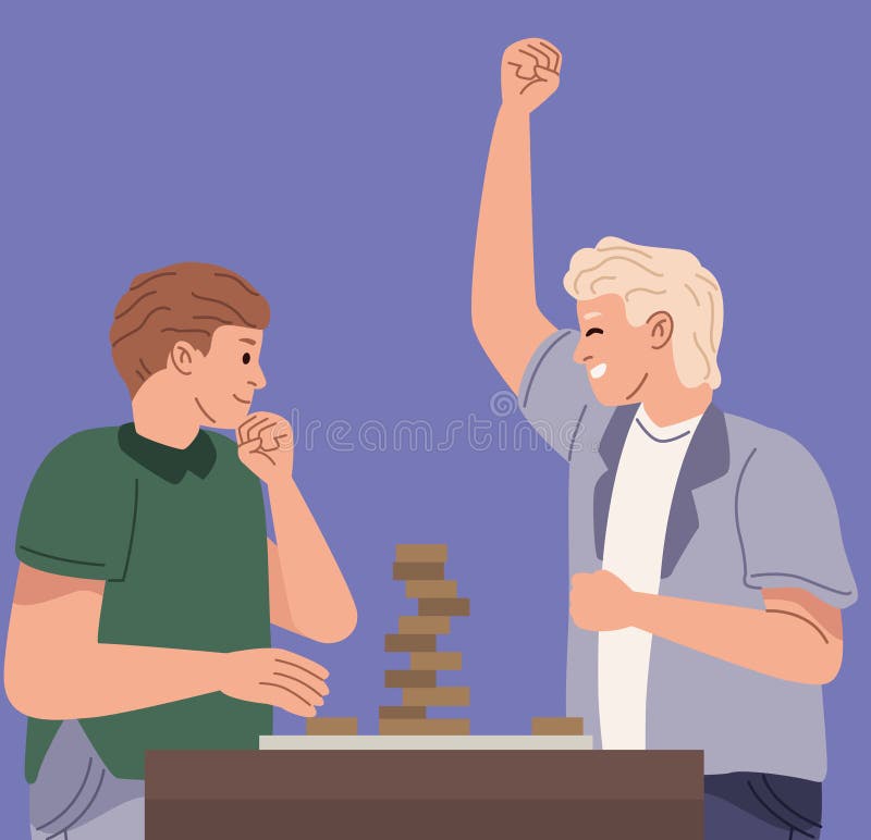 Boys playing jenga game stock vector. Illustration of competition ...
