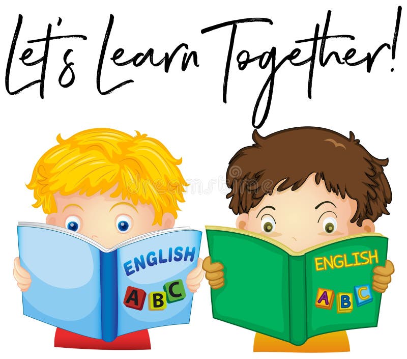 Boys Reading Book with Phrase Let`s Learn Together Stock Vector ... Boys Reading Book with Phrase Let`s Learn Together Stock Vector ...