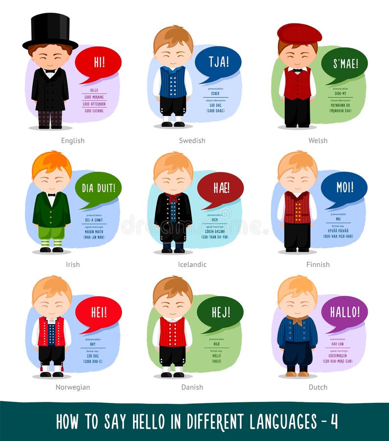 Boys Saying Hello in Foreign Languages. Stock Vector - Illustration of ...