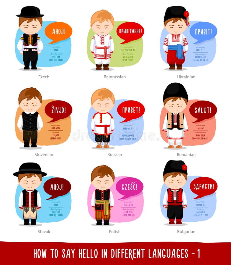 Boys Saying Hello in Foreign Languages. Stock Vector - Illustration of ...