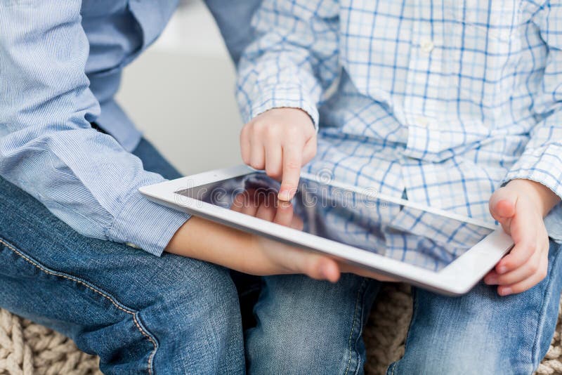 Back View Young Boy Using a Tablet Computer Stock Image - Image of ...