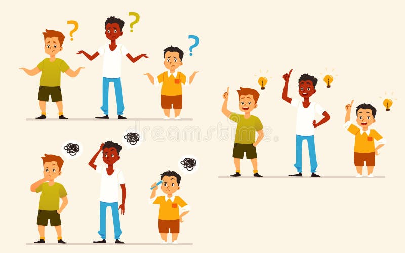 Thinking Boys Line Drawing in Vector Stock Vector - Illustration of ...