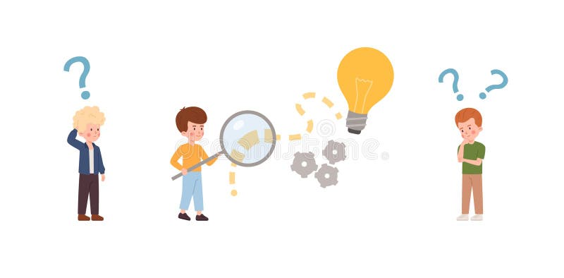 Boys Thinking and Search for Solution and Answer. Stock Illustration ...