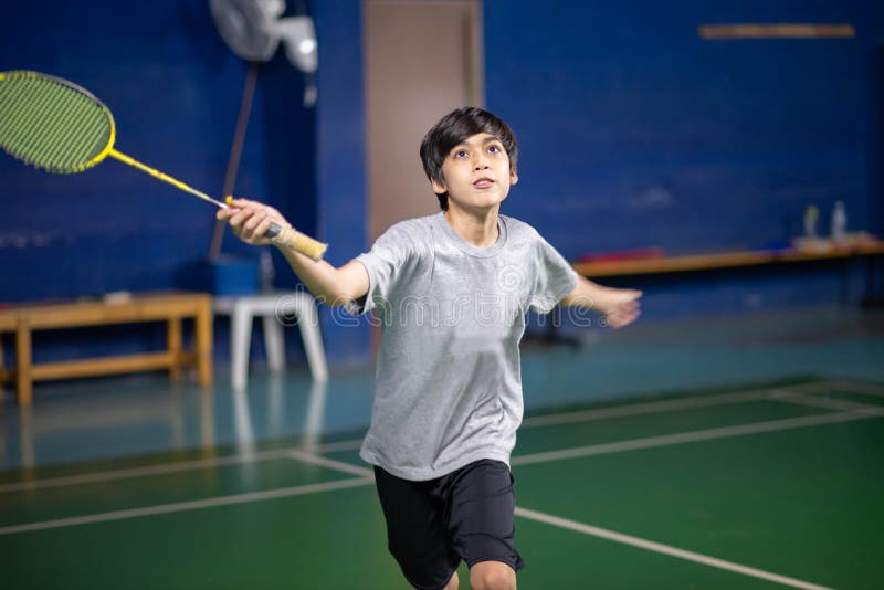 Boys Training Badminton Indoor Activity Sport Stock Image - Image of ...