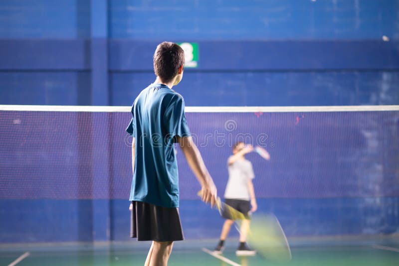 Boys Training Badminton Indoor Activity Sport Stock Photo - Image of ...
