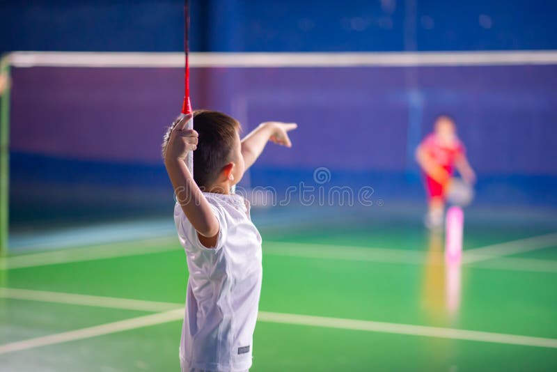 Boys Training Badminton Indoor Activity Sport Stock Photo - Image of ...