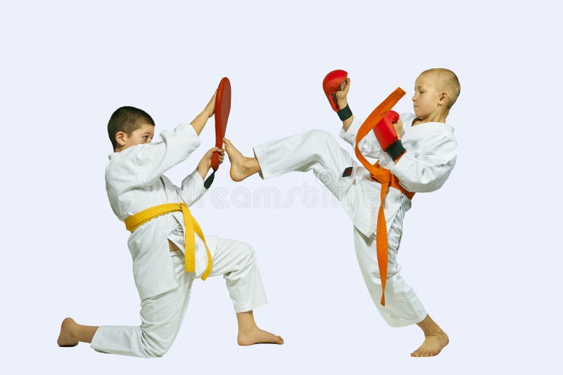 Boys are Training Kick Leg on Simulator Stock Image - Image of sports ...