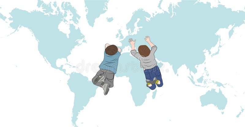 The Boys are on the World Map. Vector Illustration Stock Vector ...