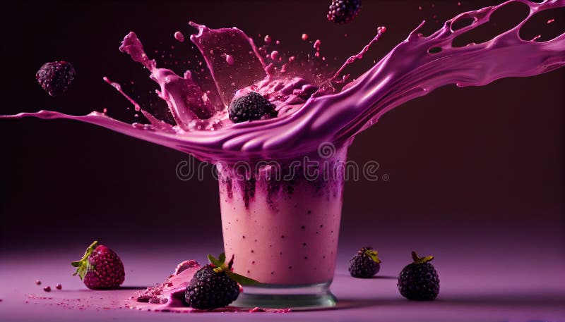Boysenberry Smoothie-Juice Splashing or Dripping on White Backdrop AI ...