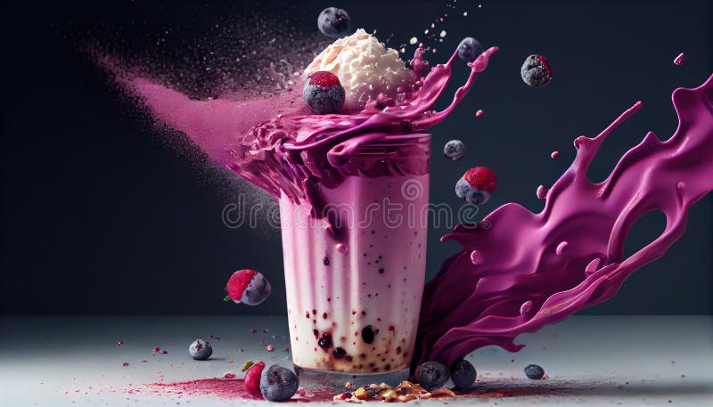 Boysenberry Smoothie-Juice Splashing or Dripping on White Backdrop AI ...