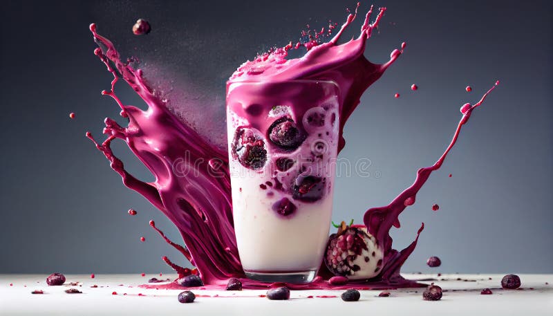 Boysenberry Smoothie-Juice Splashing or Dripping on White Backdrop AI ...