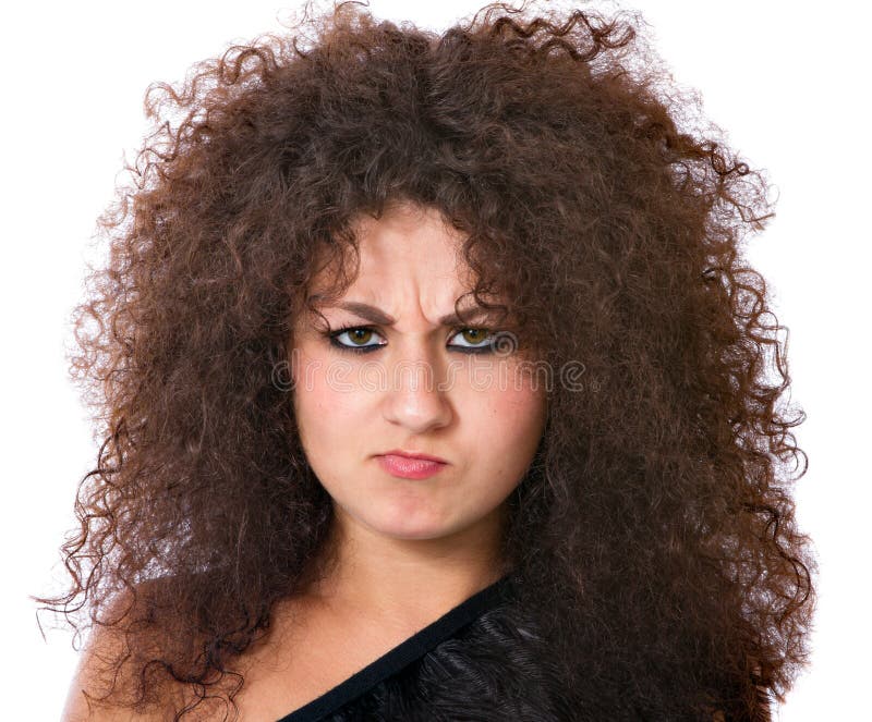 Boze Vrouw Met Gek Krullend Haar Stock Afbeelding - Image of boos ...