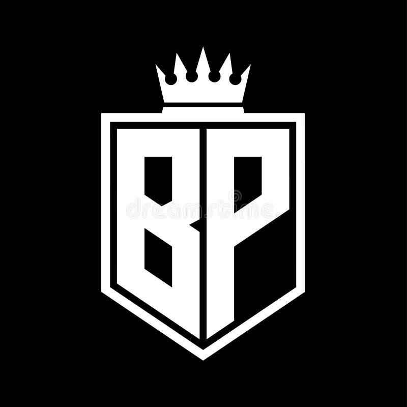 BP Logo Monogram Bold Shield Geometric Shape with Crown Outline Black ...