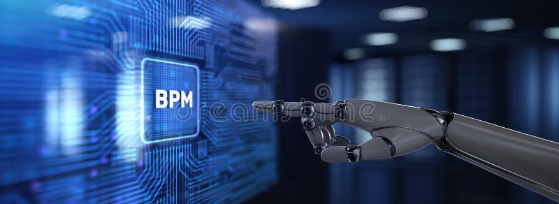BPM Business Process Management Illustrated with a Robot Hand Pressing ...
