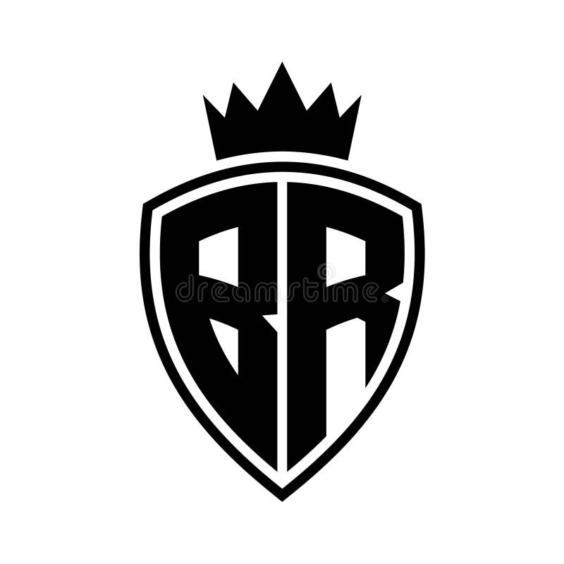 BR Letter Monogram Shield and Crown Outline Shape with Black and White ...