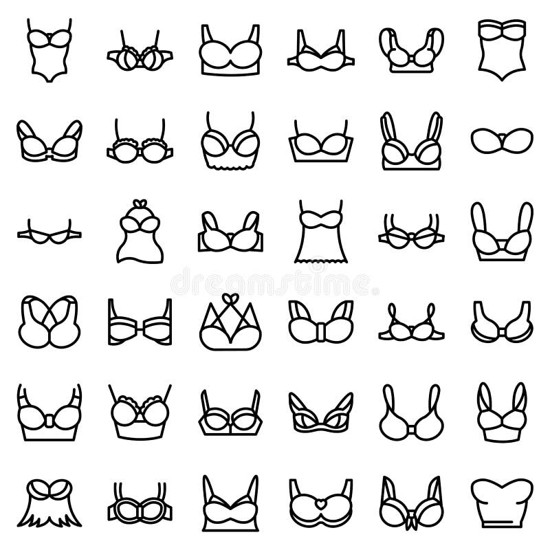 Bra Icons Set, Outline Style Stock Vector - Illustration of female ...