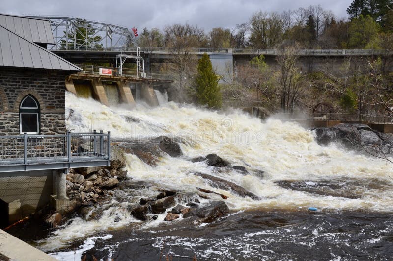 Bracebridge Falls with High Water Flow Stock Photo - Image of bedrock ...