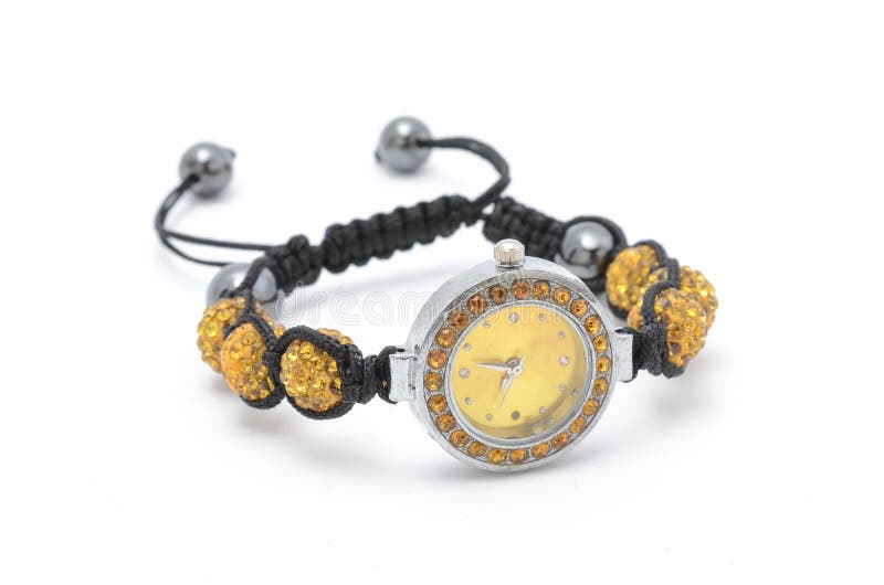 Bracelet with Clock Isolated on White Stock Image - Image of silver ...