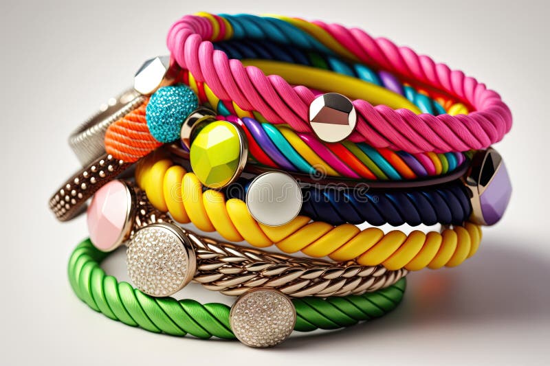 Stack of Colorful Bracelets on White Background Stock Illustration ...