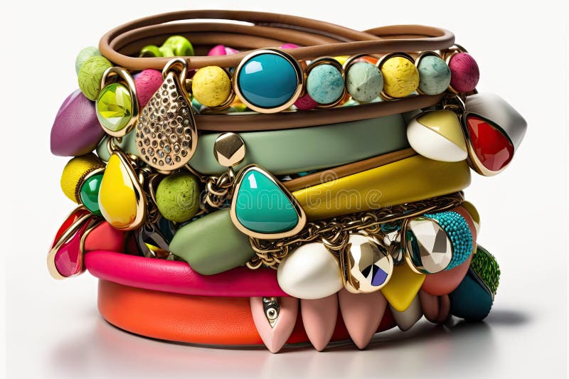 Bracelet Stack of Colorful Bracelets with White Background Stock ...