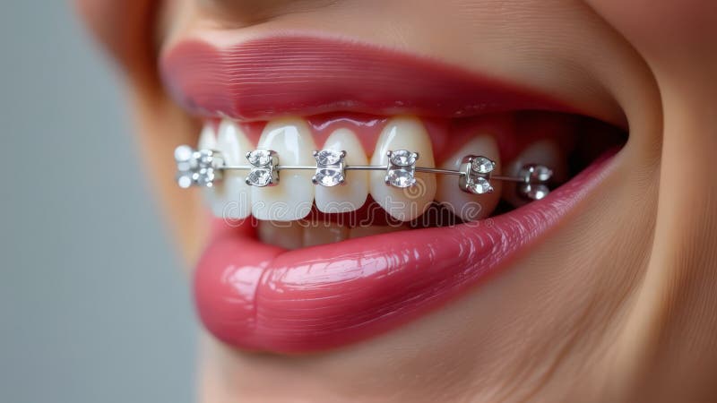 Braces with Diamonds on Teeth Close-up Stock Illustration ...