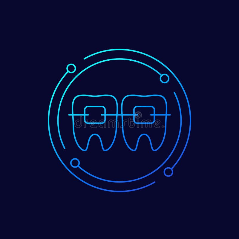 Braces Icon with Teeth, Linear Design Stock Vector - Illustration of ...