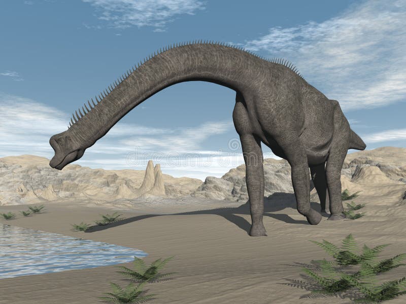 Brachiosaurus Dinosaur in the Desert - 3D Render Stock Illustration ...