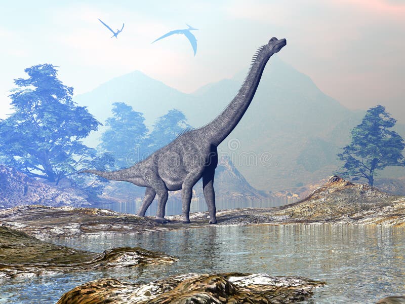 Brachiosaurus Dinosaur in Water - 3D Render Stock Illustration ...
