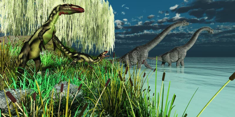 Brachiosaurus En Dinosaurussen Dilong Stock Illustratie - Illustration of krijtachtig, wereld ...