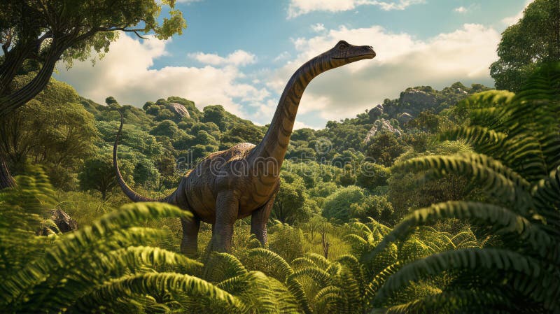 Brachiosaurus Grazing in Jurassic Vegetation Stock Illustration ...
