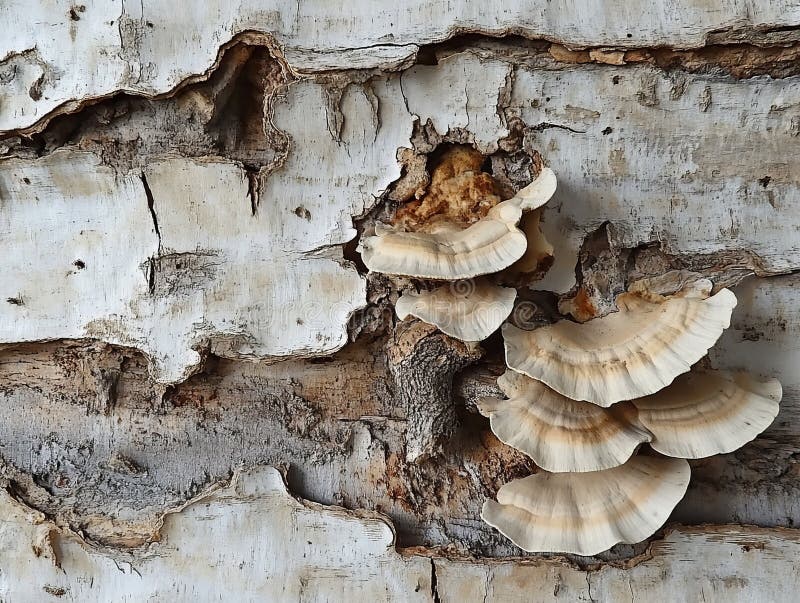 Bracket Fungi Growing on Birch Tree Bark, Texture Close-Up Stock ...