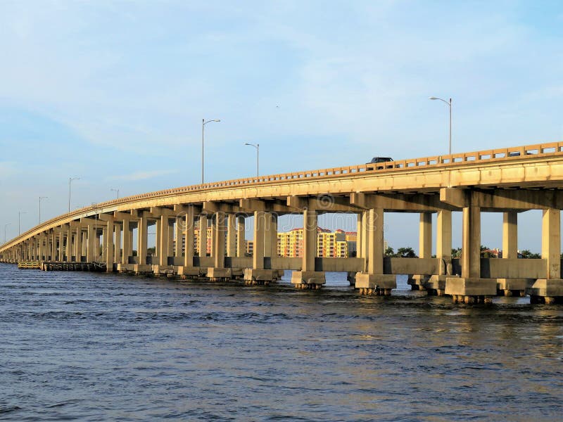 Bridge Over the Manatee River at Sunset Stock Photo - Image of ...