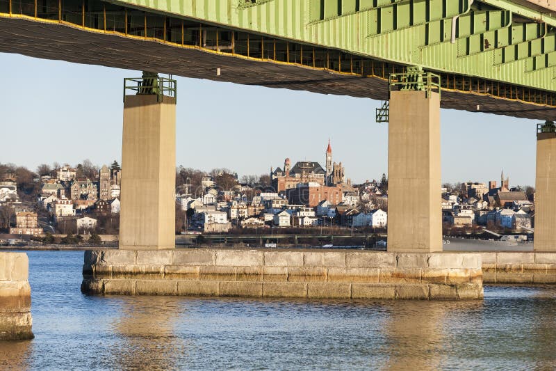Braga Bridge Framing Fall River Skyline Stock Image - Image of ...