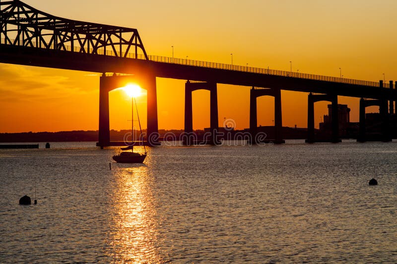 Braga Bridge Framing Fall River Skyline Stock Image - Image of ...