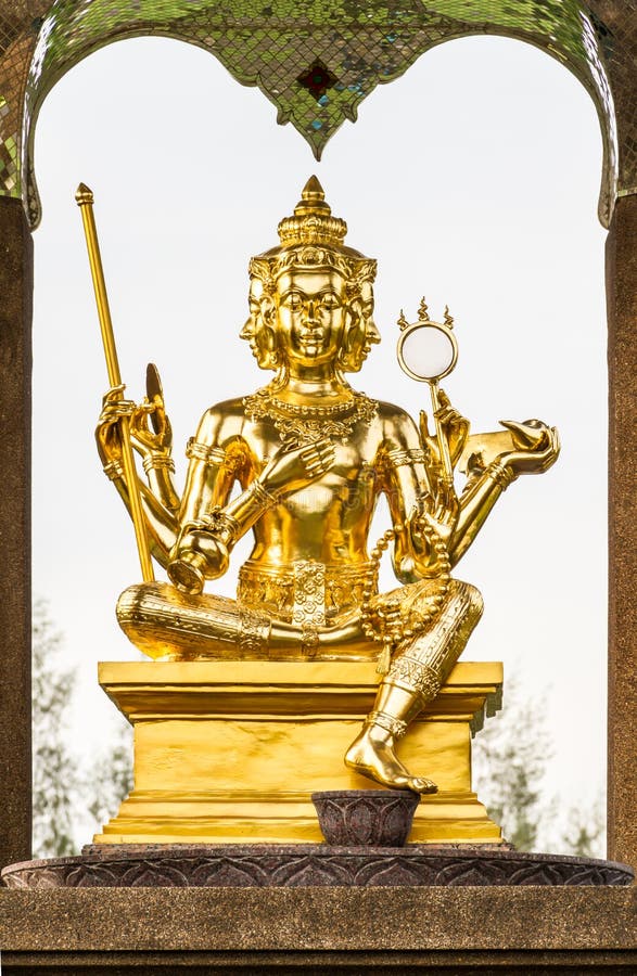 Gold Brahma statue stock image. Image of religion, thailand - 48401847