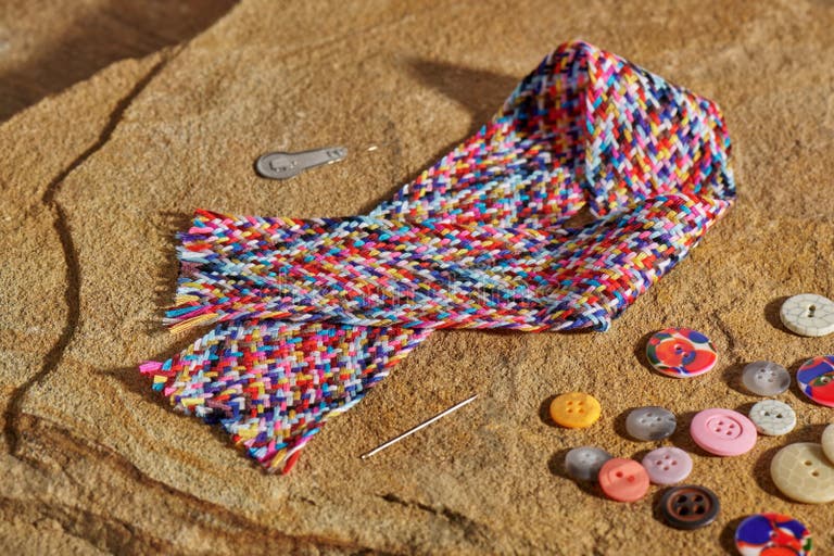 A Braid of Multi Colored Sewing Threads, Needle, Needle Threader ...