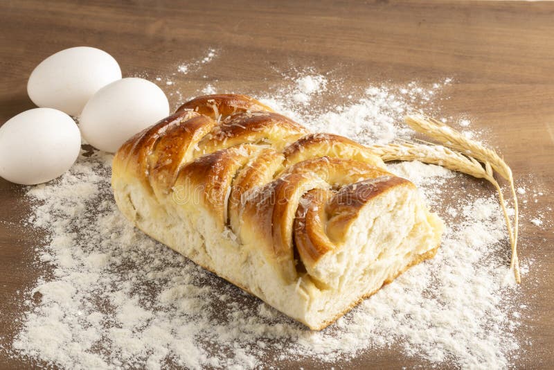 Braided Bread Decorated with Grated Coconut, Eggs and Wheat Branch ...