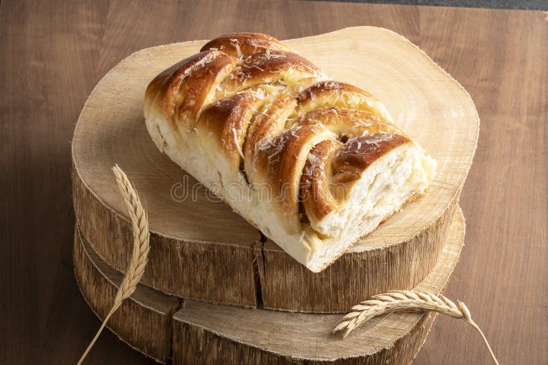 Braided Bread Decorated with Grated Coconut Stock Photo - Image of ...