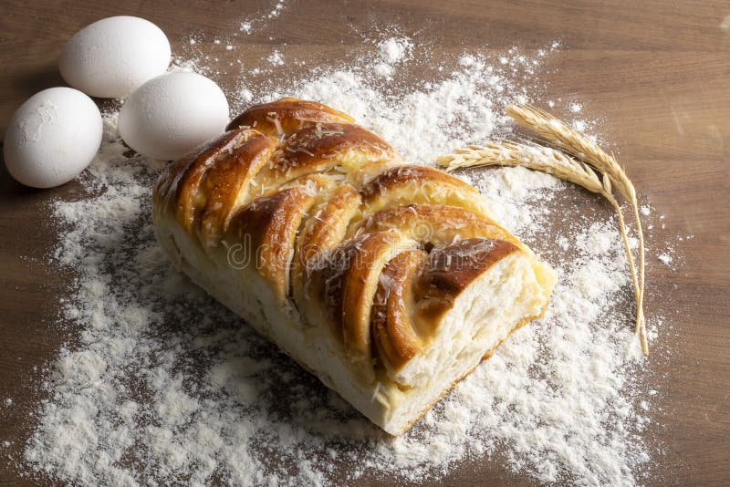 Braided Bread Decorated with Grated Coconut, Eggs and Wheat Branch ...