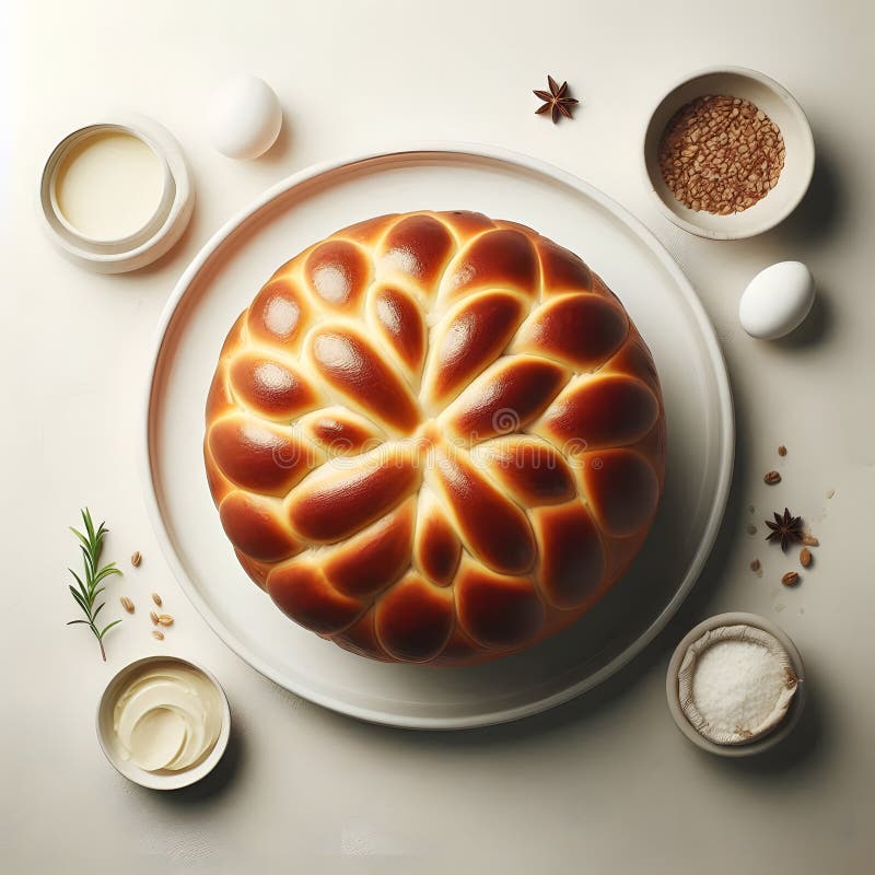 Braided Challah Bread Surrounded by Ingredients on a White Surface ...