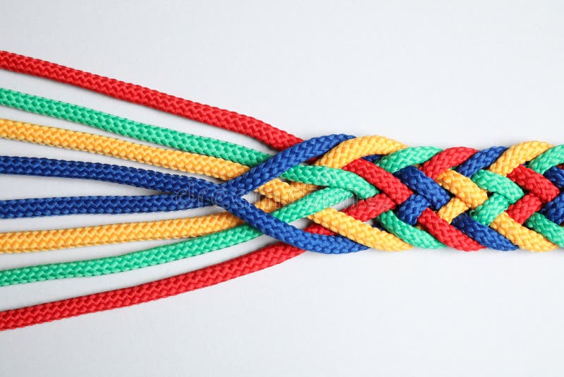 Braided Colorful Ropes Isolated on White. Unity Concept Stock Photo ...