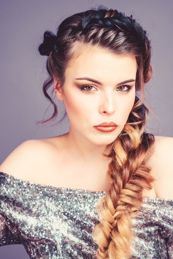 Braided Hairstyle Beautiful Young Woman With Modern Hairstyle Girl