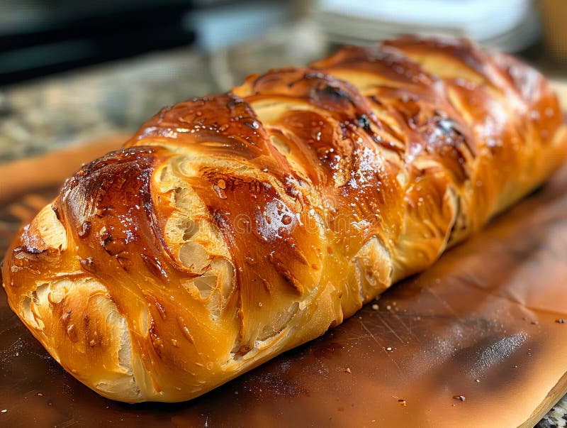 A Braided Loaf of Bread on a Cutting Board Stock Photo - Image of yeast ...