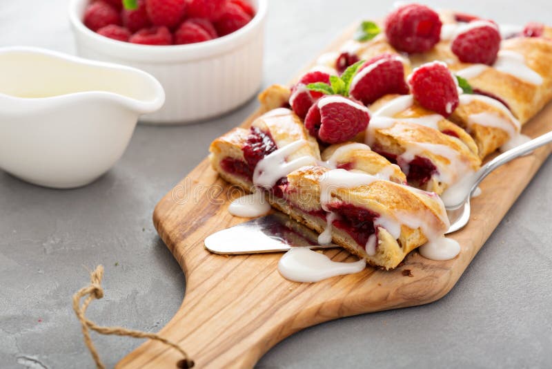 Braided Raspberry Danish With Glaze Stock Photo - Image of cake ...